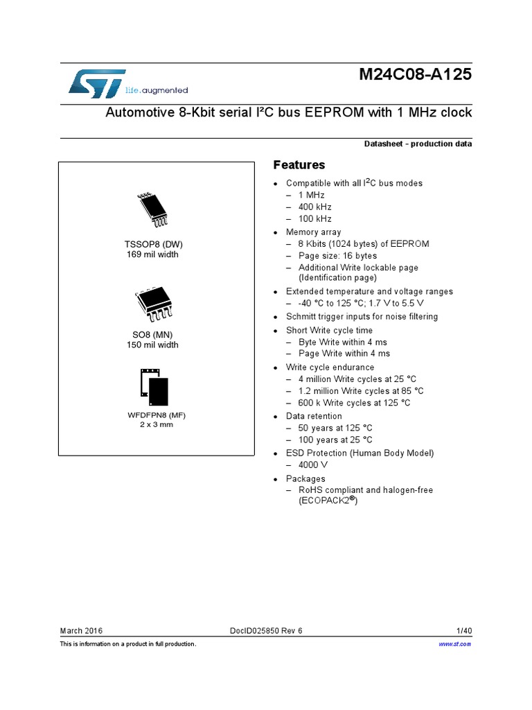 ST EEPROM Data Sheet | PDF | Computer Memory | Information Age