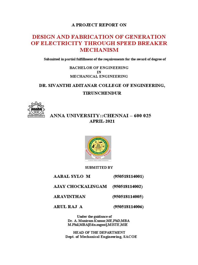 Speed Breaker Electricity Generation Project | PDF | Manufactured Goods ...
