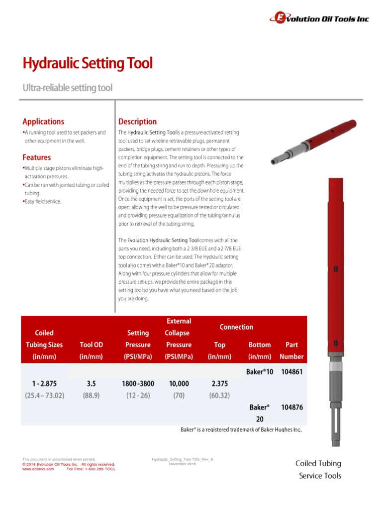 Hydraulic Setting Tool-Tds Rev A | PDF
