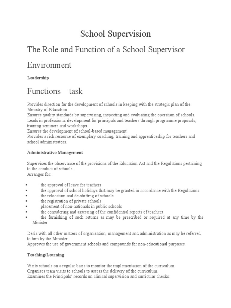 School Supervision: The Role and Function of A School Supervisor | PDF ...