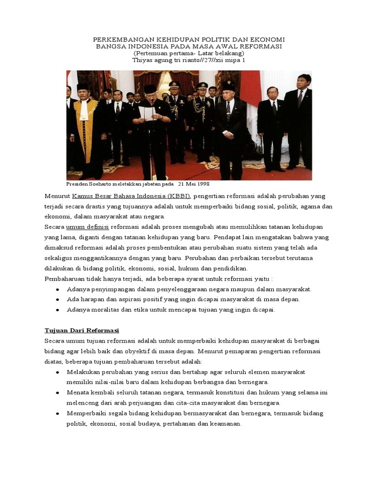 Orde Reformasi - Pertemuan Pertama - Latar Belakang | PDF
