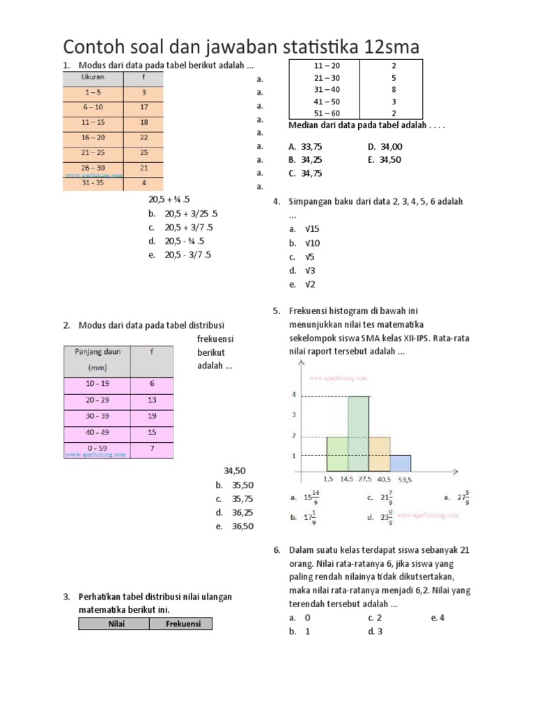 Soal Statistika dan Pembahasannya 12 SMA | PDF