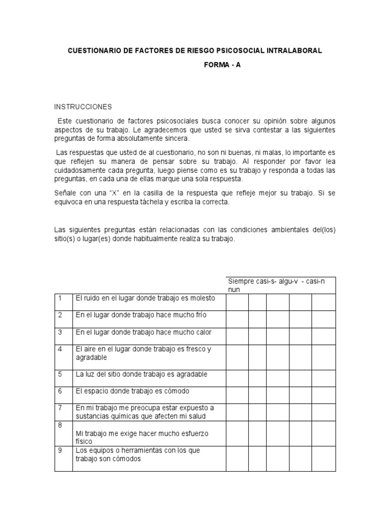 Cuestionario de Riesgos Psicosociales | PDF | Cuestionario