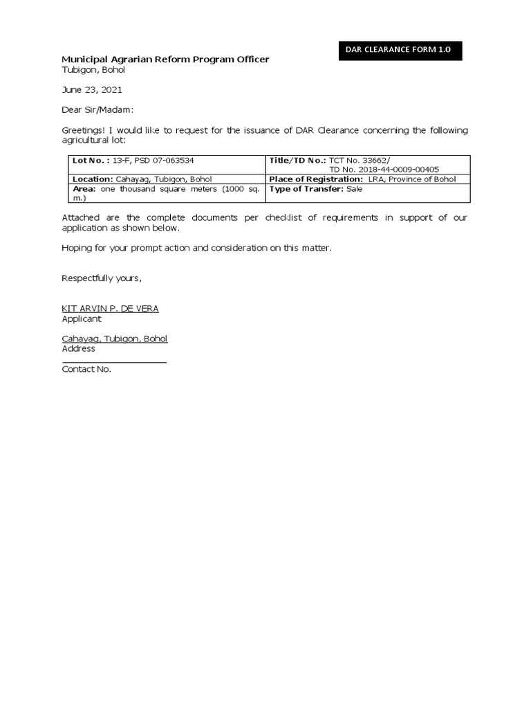 Dar Clearance Form 1.0 | PDF