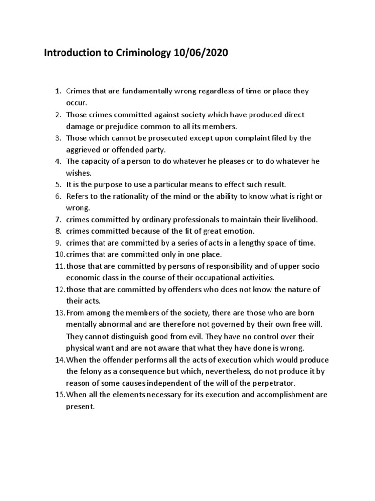 Introduction To Criminology QUIZ 10062020 | PDF