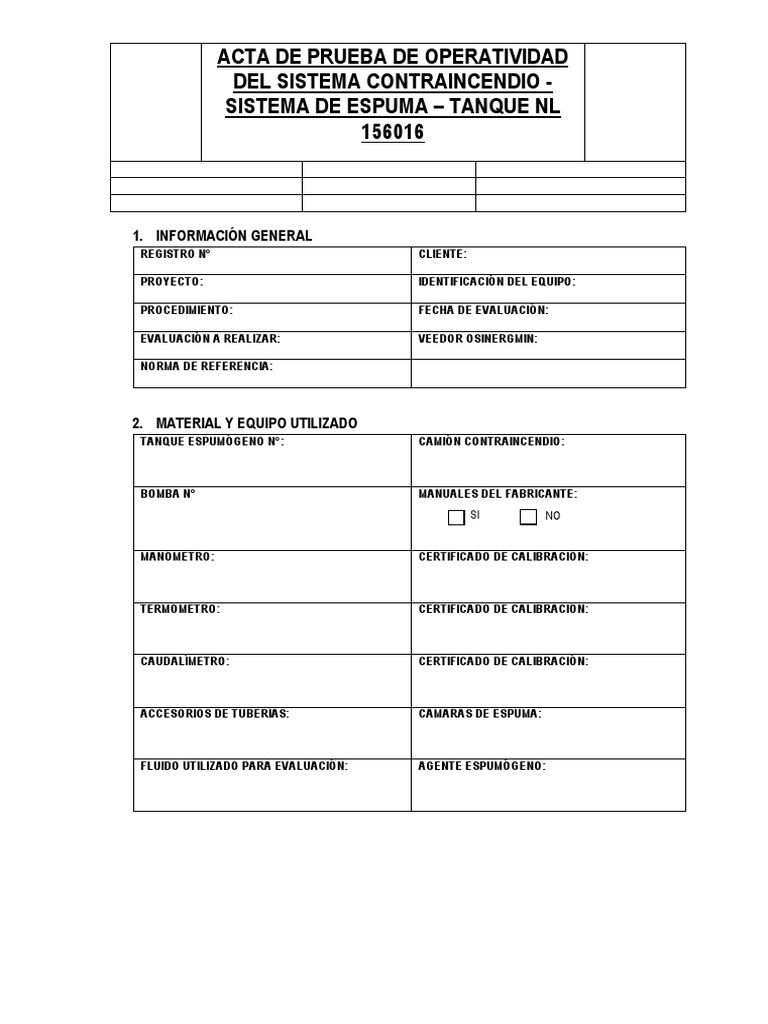 Acta de Conformidad Sistema Espuma - Osinergmin | PDF