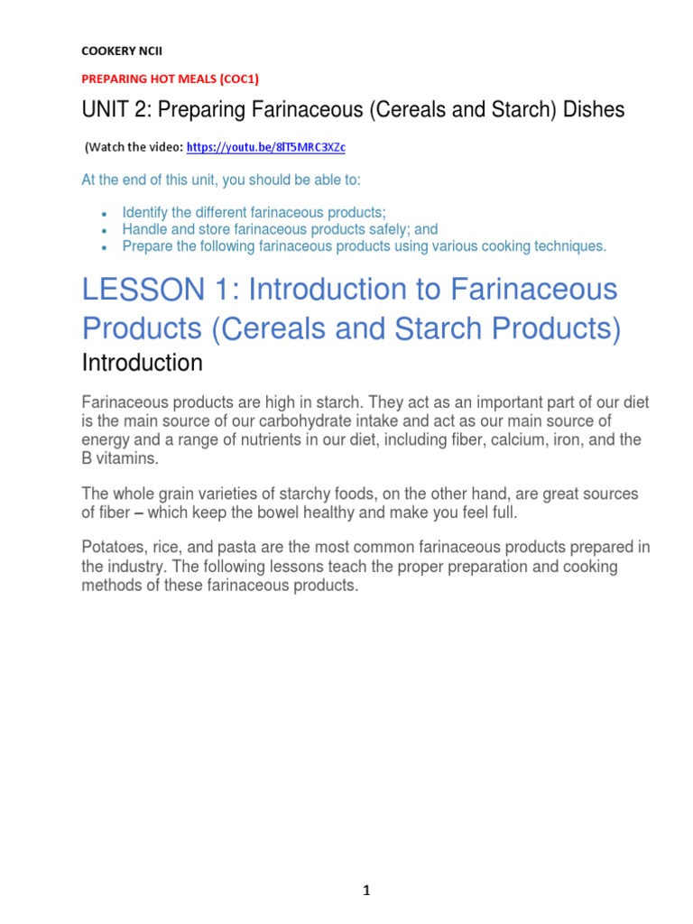 COOKERY NCII PREPARING HOT MEALS - Farinaceous Dishes | PDF | Pasta ...