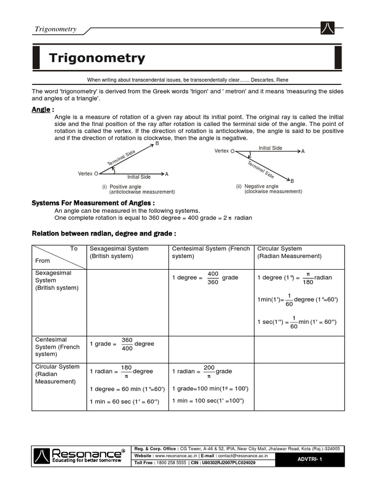 Trigonometry Fundamentals | PDF | Trigonometric Functions | Sine