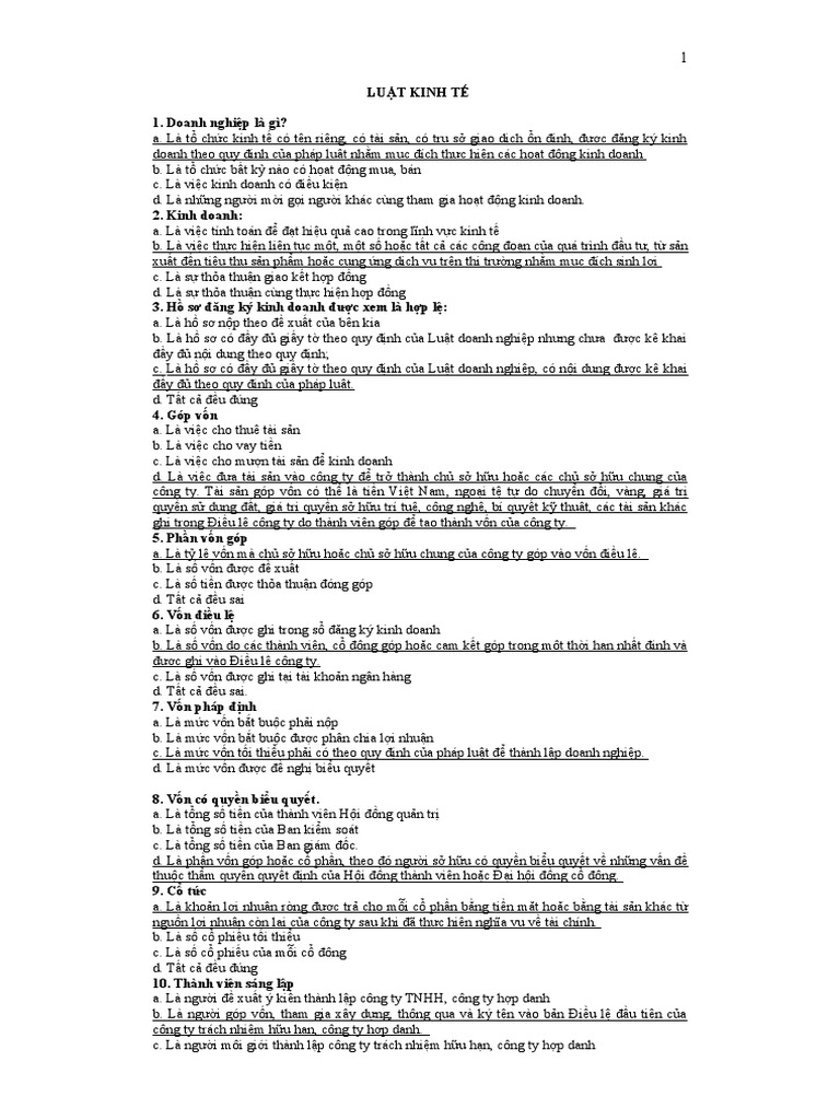 (123doc) - Trac-Nghiem-Luat-Kinh-Te-Co-Dap-An | PDF