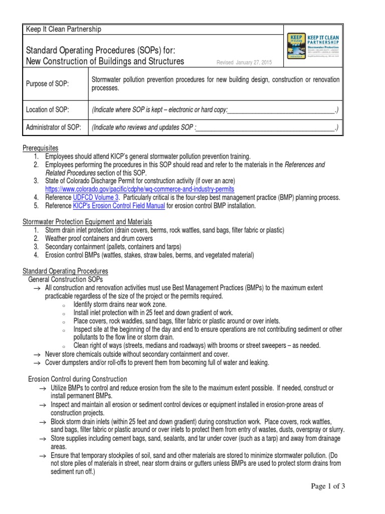 Standard Operating Procedures (Sops) For: New Construction of Buildings ...
