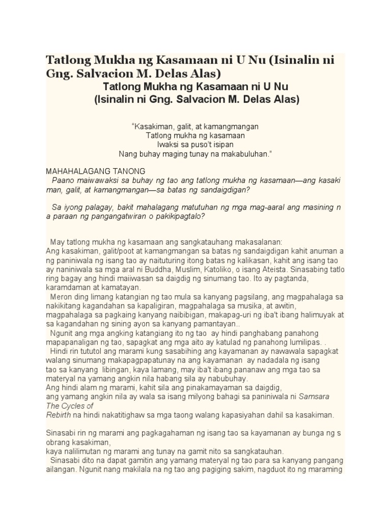 Tatlong Mukha NG Kasamaan Ni U Nu | PDF