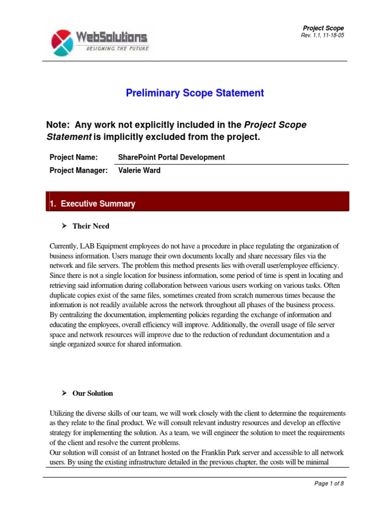 Develop Preliminary Project Scope Statement | Download Free PDF | Share Point | Computer Network