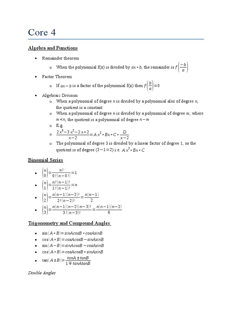 Core 4: Algebra and Functions | PDF | Vector Space | Polynomial