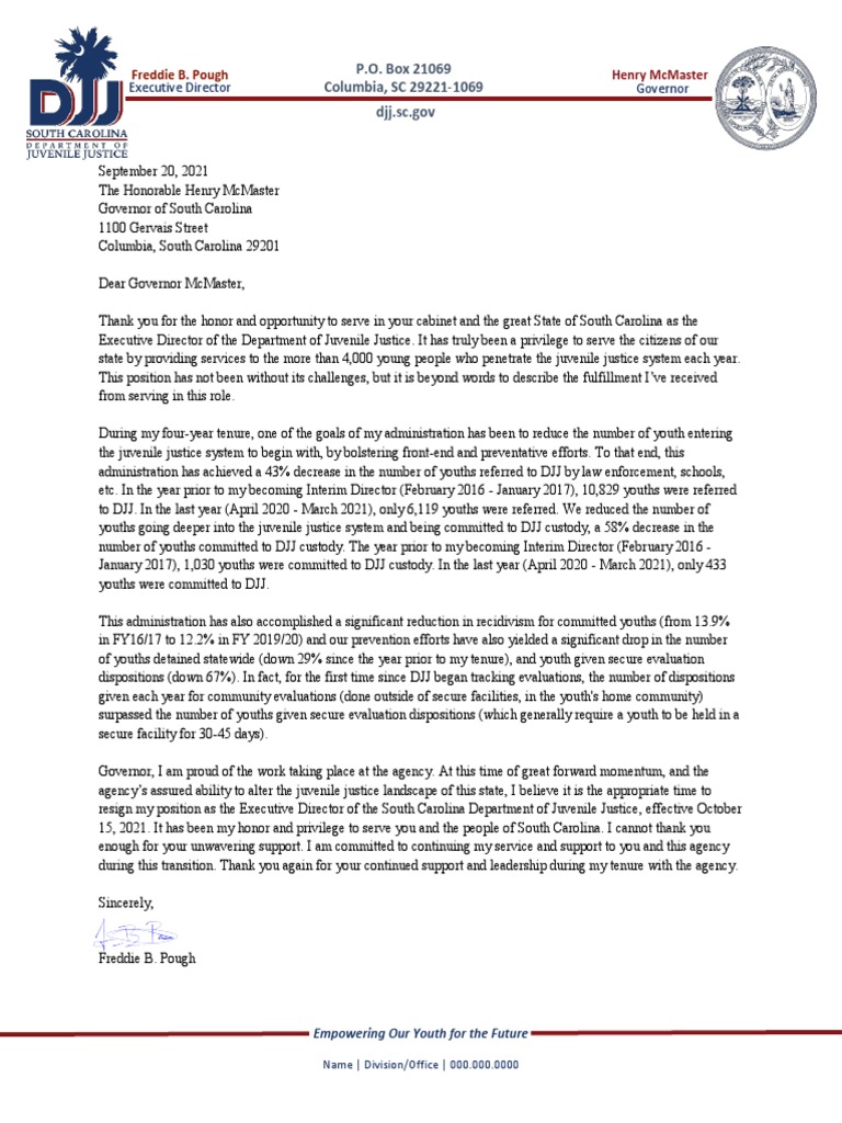 DJJ Resignation Letter | PDF | Justice | Crime & Violence