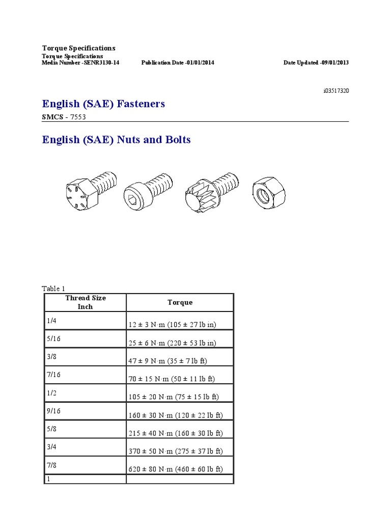 CAT Torque Specifications English | PDF | Screw | Nut (Hardware)