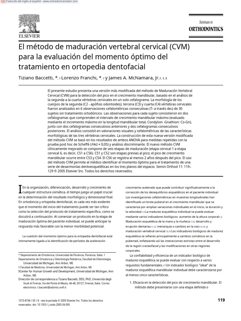 The Cervical Vertebral Maturation (CVM) Bacetti y Cols..en - Es | PDF ...