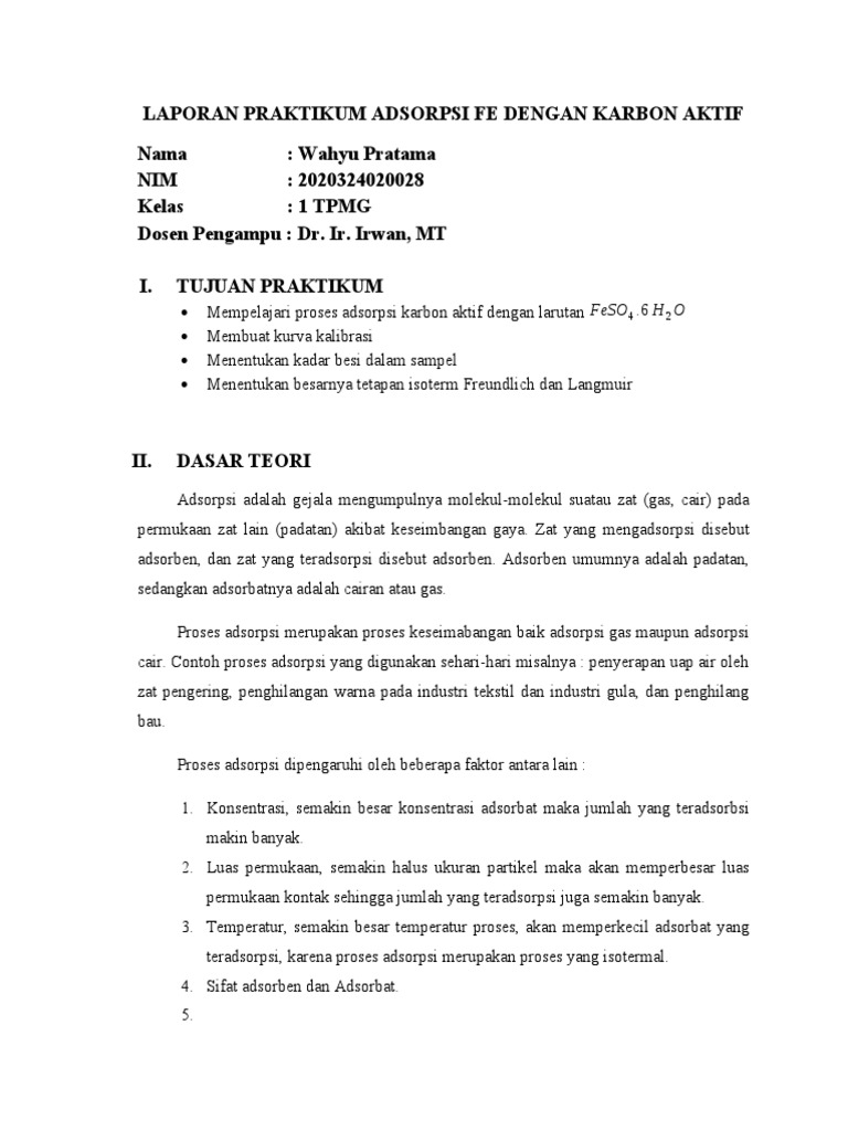 Freundlich dan Langmuir Isoterm pada Adsorpsi Ion Fe(II) menggunakan ...