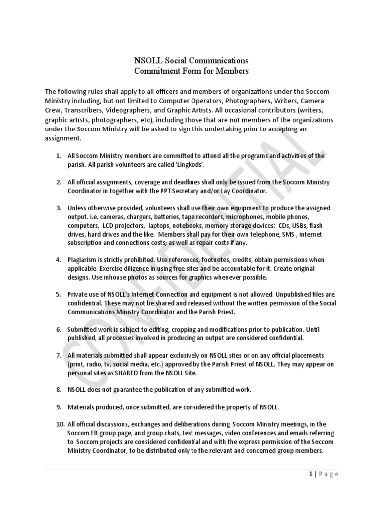 Commitment Form For Members: NSOLL Social Communications | PDF | Laptop ...