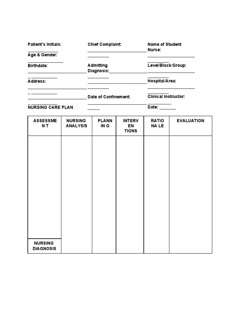 NURSING CARE PLAN Template | PDF