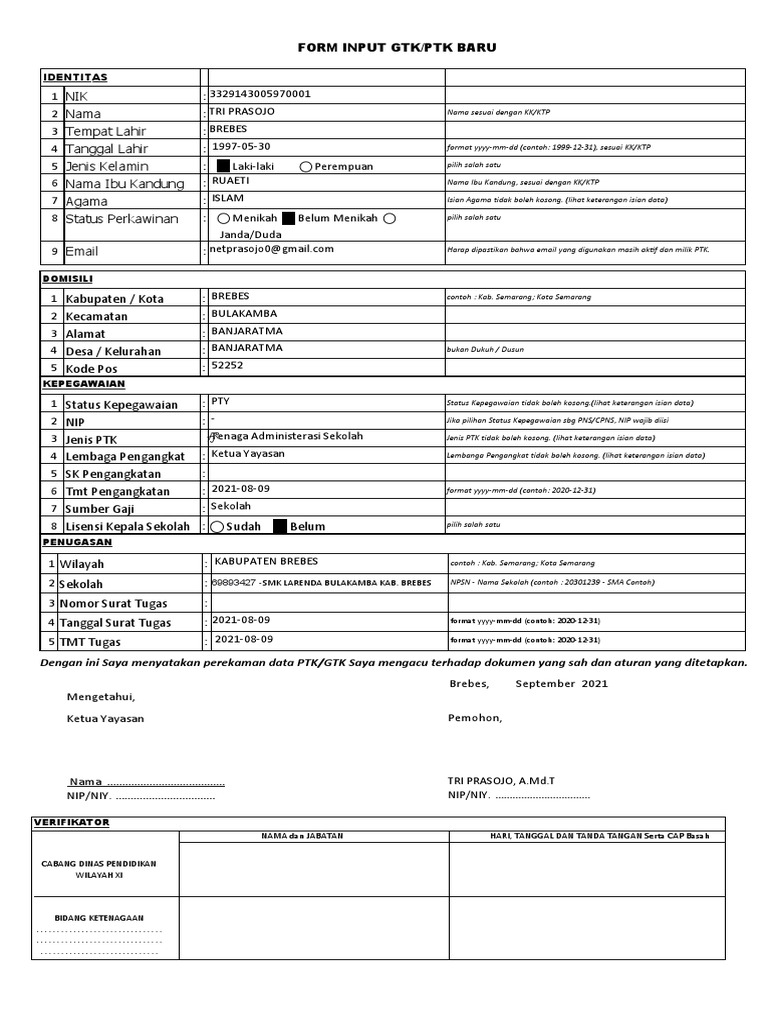 Form Input PTK BARU - NEW | PDF