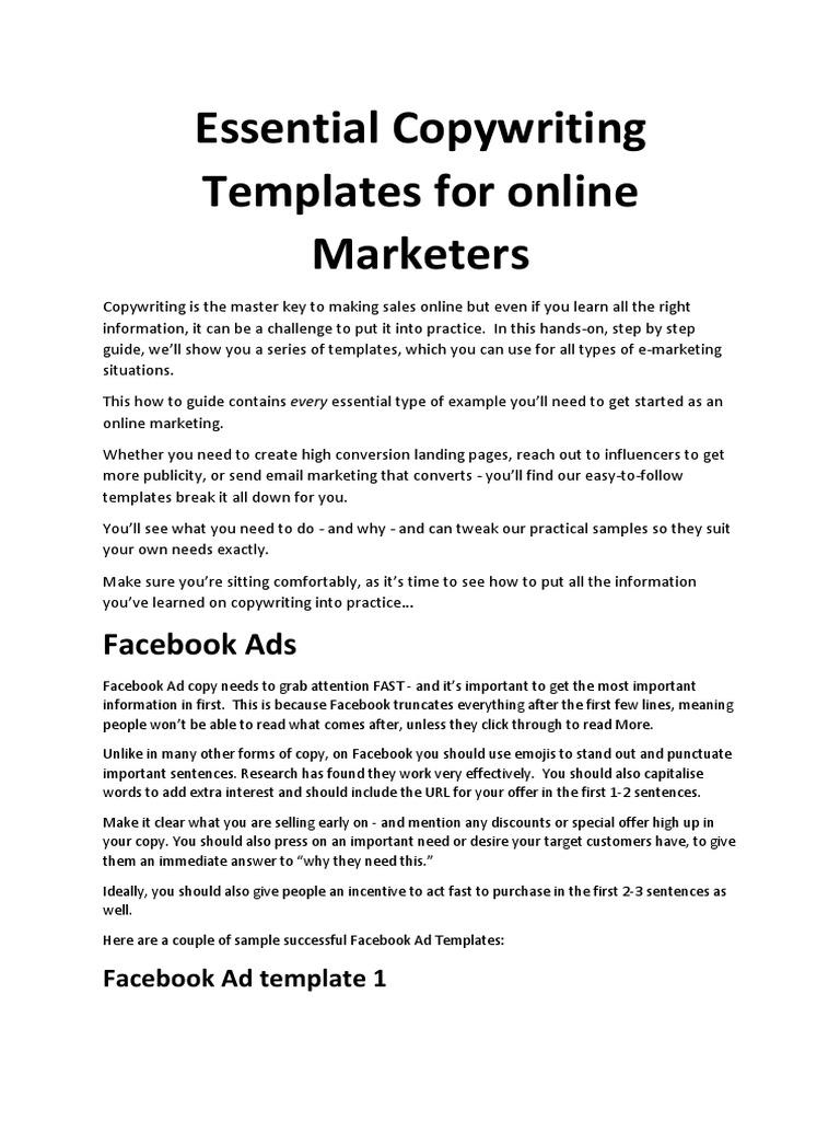 Essential Copywriting Templates For Online Marketers: Facebook Ads ...
