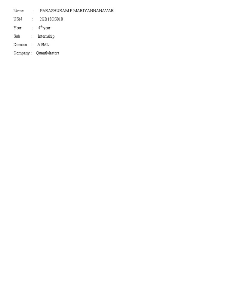 Ai ML Internship | PDF | Parameter (Computer Programming) | Boolean Data Type