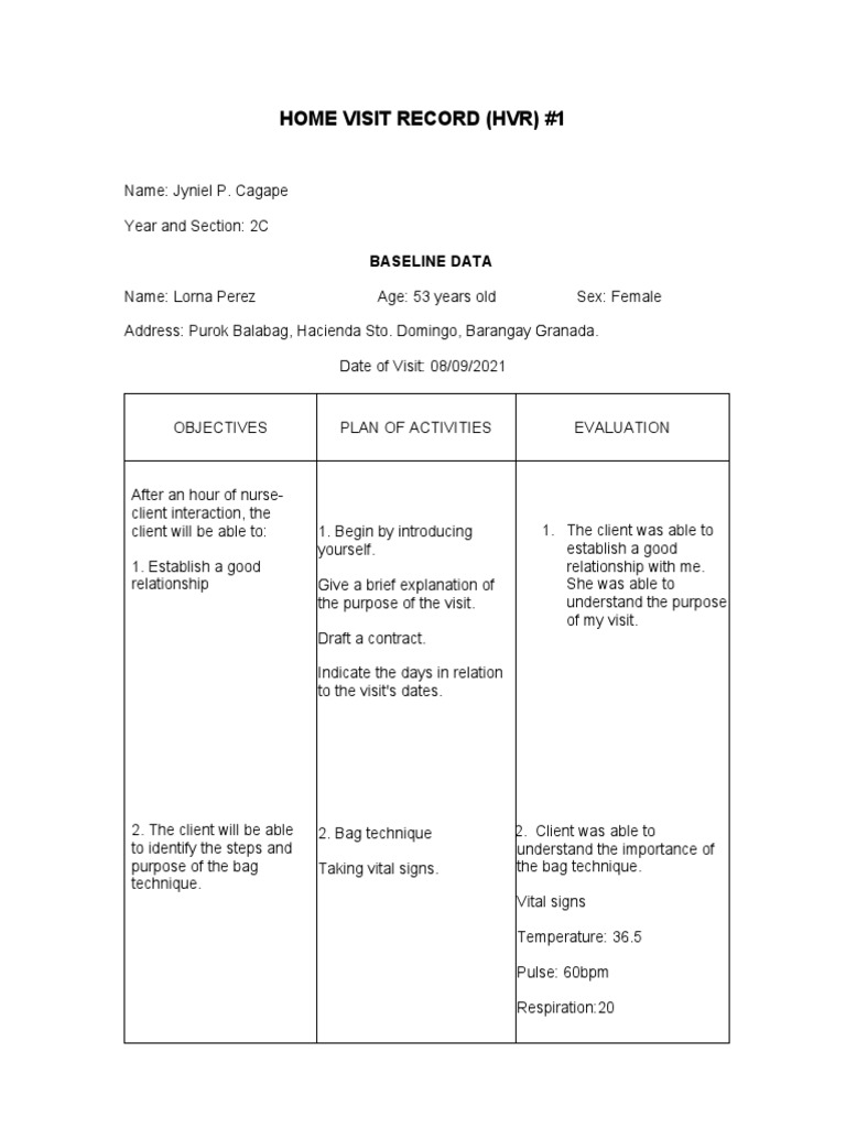 Home Visit Record Form | PDF | Health Care