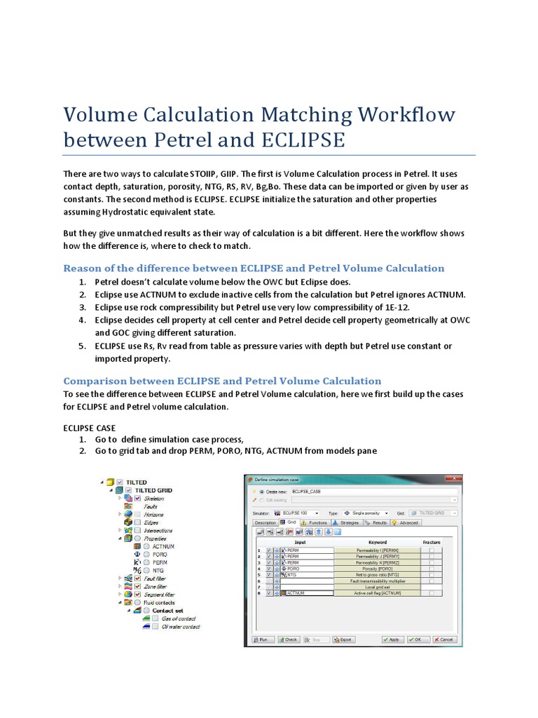 Volume Calculation Matching Workflow Between Petrel and ECLIPSE ...