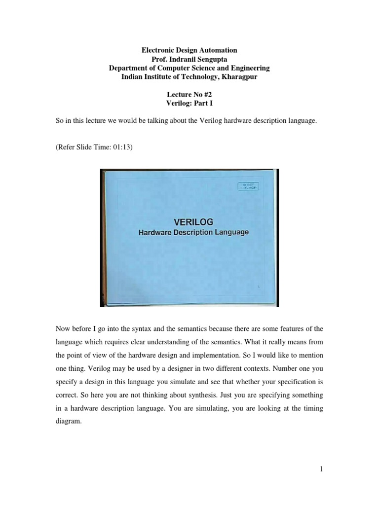 Introduction to Verilog Hardware Description Language: Modules, Simulation vs. Synthesis, and ...
