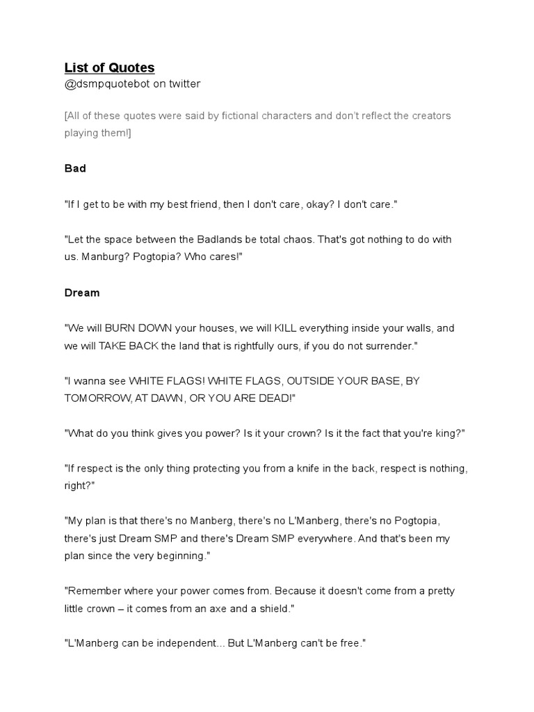 Dream SMP Quotes | PDF
