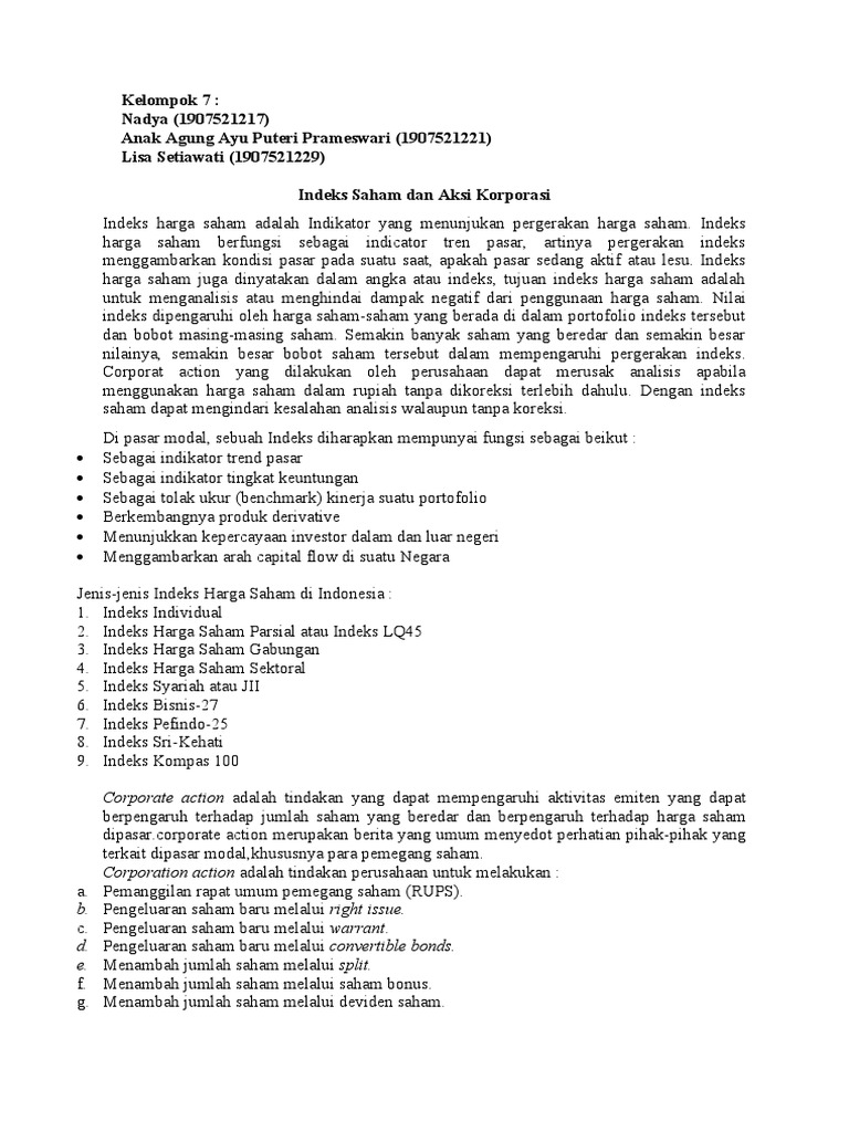 Teori Pasar Modal Indeks Saham | PDF