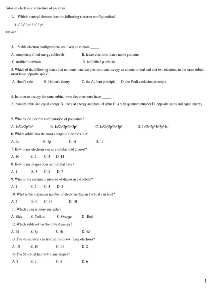 Electron structure tutorial | PDF | Electron Configuration | Atomic Orbital
