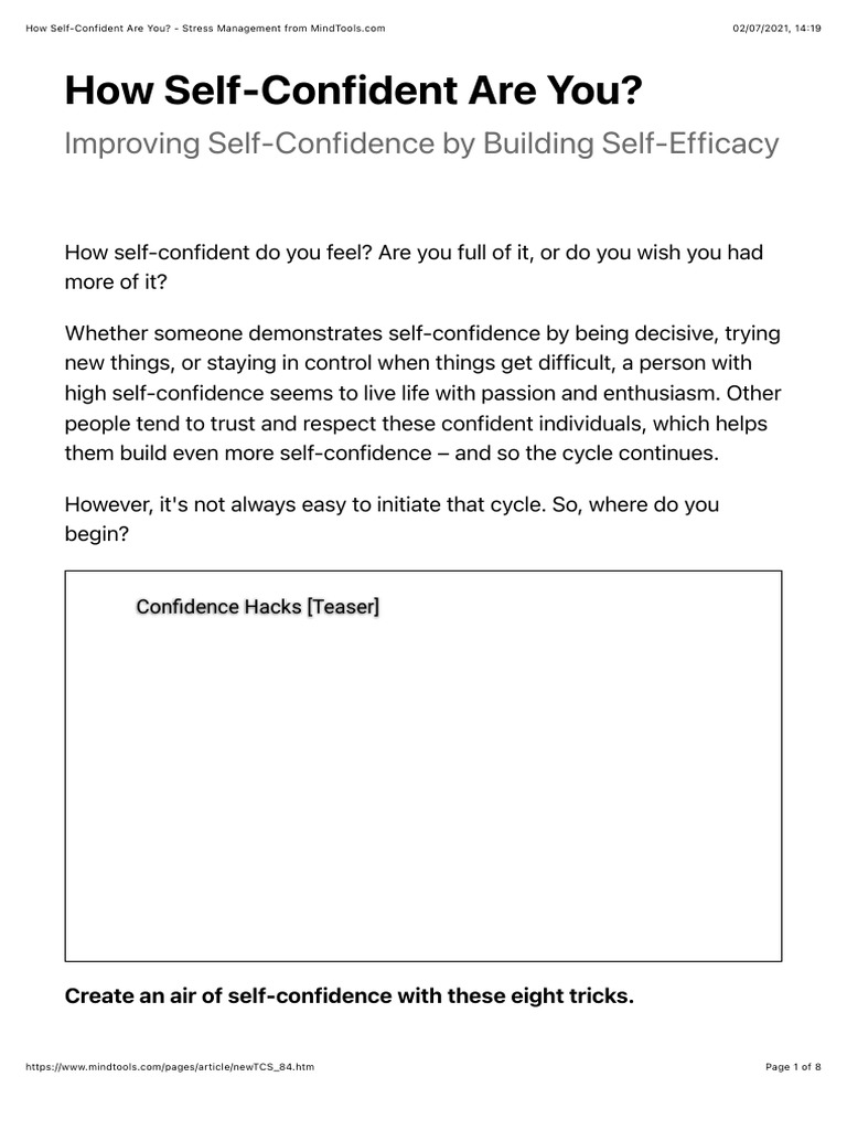 Self-Confidence and Self-Efficacy Guide | PDF | Self Efficacy | Psychology