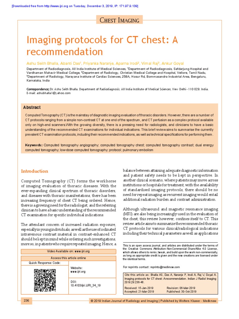 Imaging Protocols For CT Chest A Recommendation | PDF | Ct Scan ...