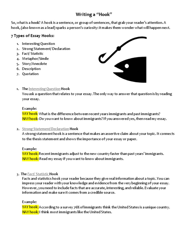 Writing A "Hook": 7 Types of Essay Hooks | PDF | Essays | Metaphor
