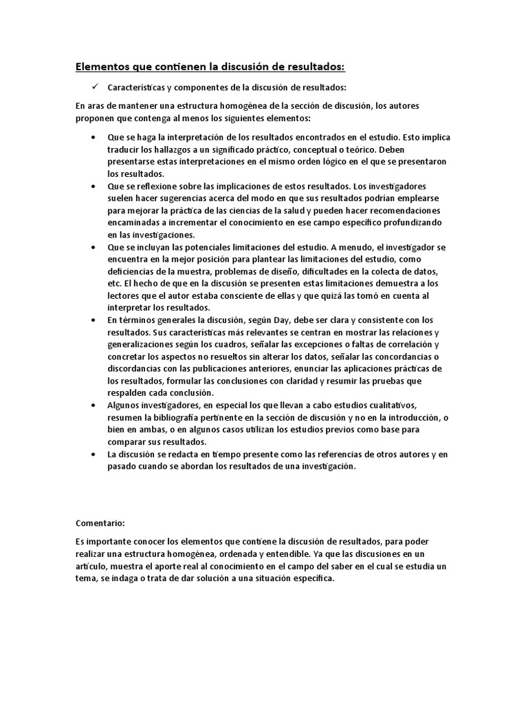Elementos Que Contienen La Discusión de Resultados | PDF | Cognición ...