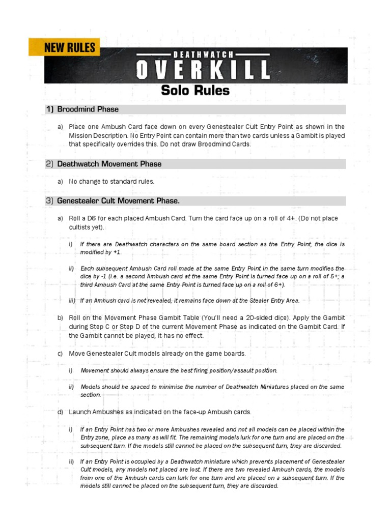 Deathwatch Overkill Solo Rules | PDF | Military
