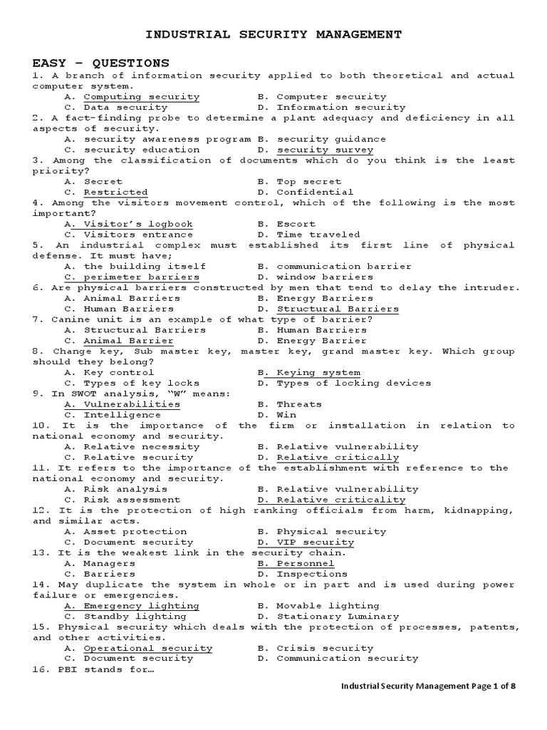 Industrial Security Exam | PDF | Physical Security | Security Guard