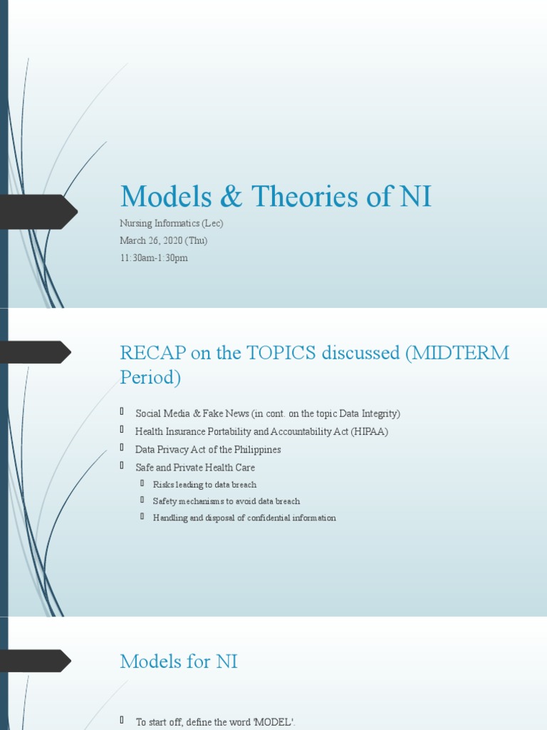 Models & Theories of NI: Nursing Informatics (Lec) March 26, 2020 (Thu ...
