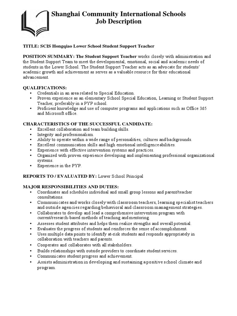 SCIS Hongqiao Student Support Teacher | PDF | Teachers | Special Education
