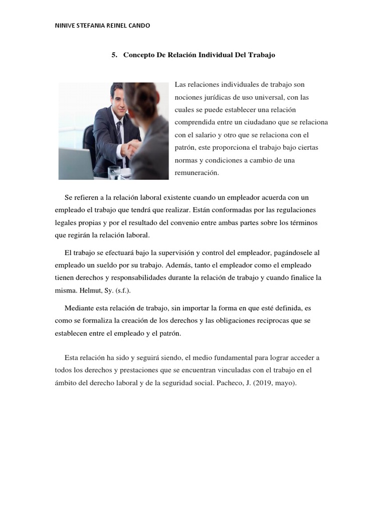 Concepto de Relación Individual Del Trabajo | PDF | Derecho laboral | Salario