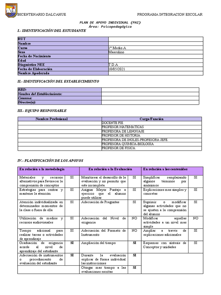 Informe PAI | PDF | Evaluación | Aprendizaje