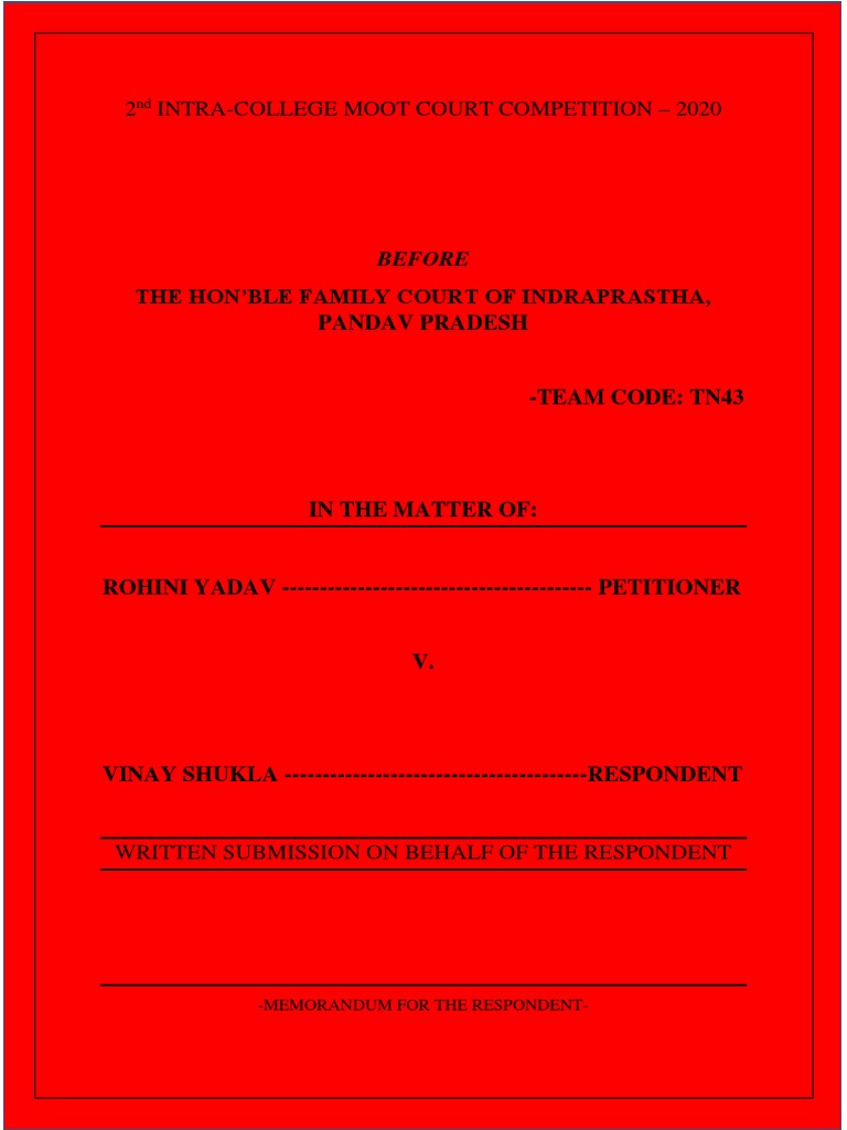 Memorial Respondent Side | PDF | Marriage | Divorce