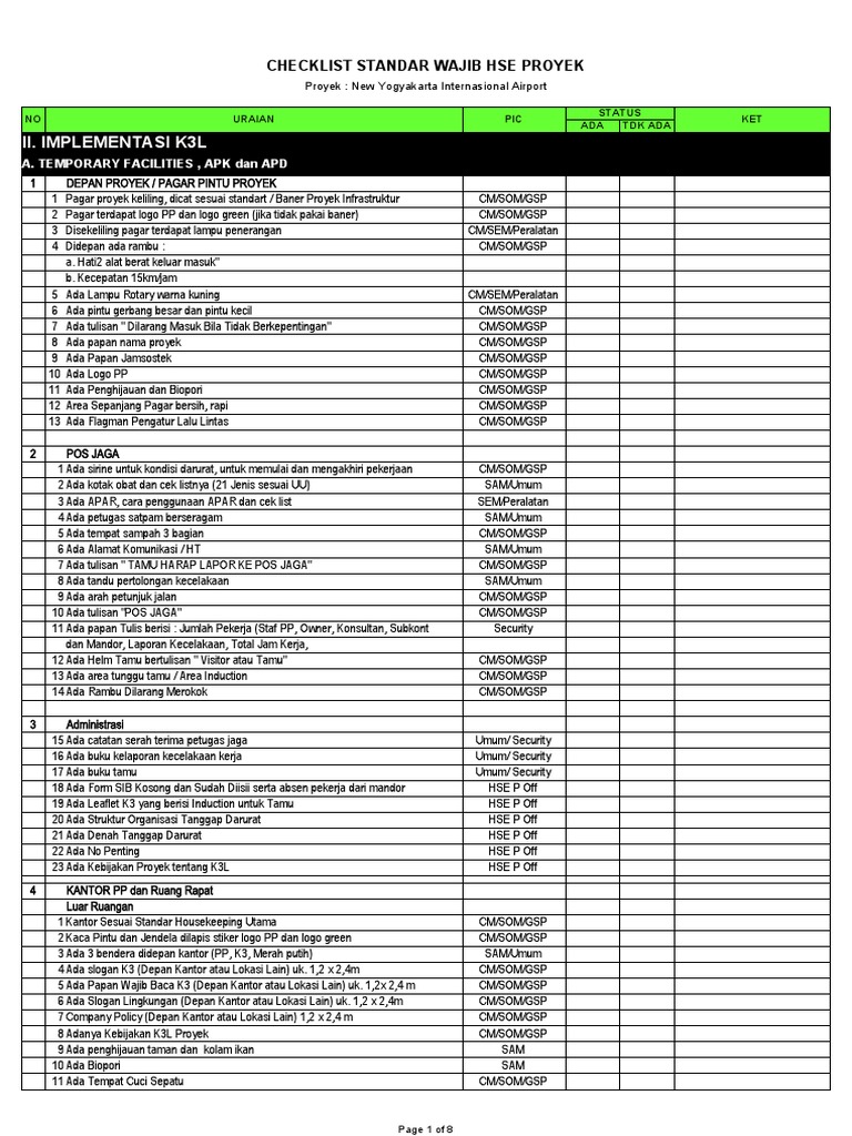 Checklist Standar Kelengkapan Proyek | PDF