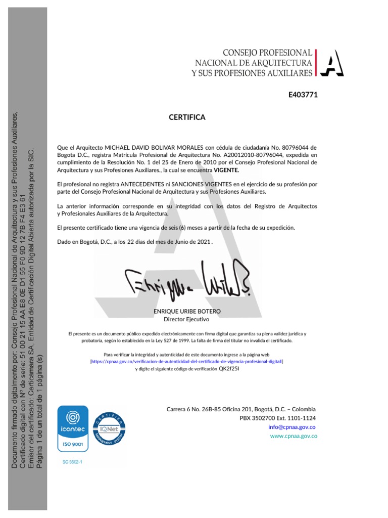 Certificado de Vigencia | PDF
