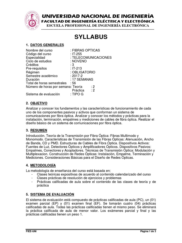 It255 Syllabus | PDF | Fibra óptica | Óptica