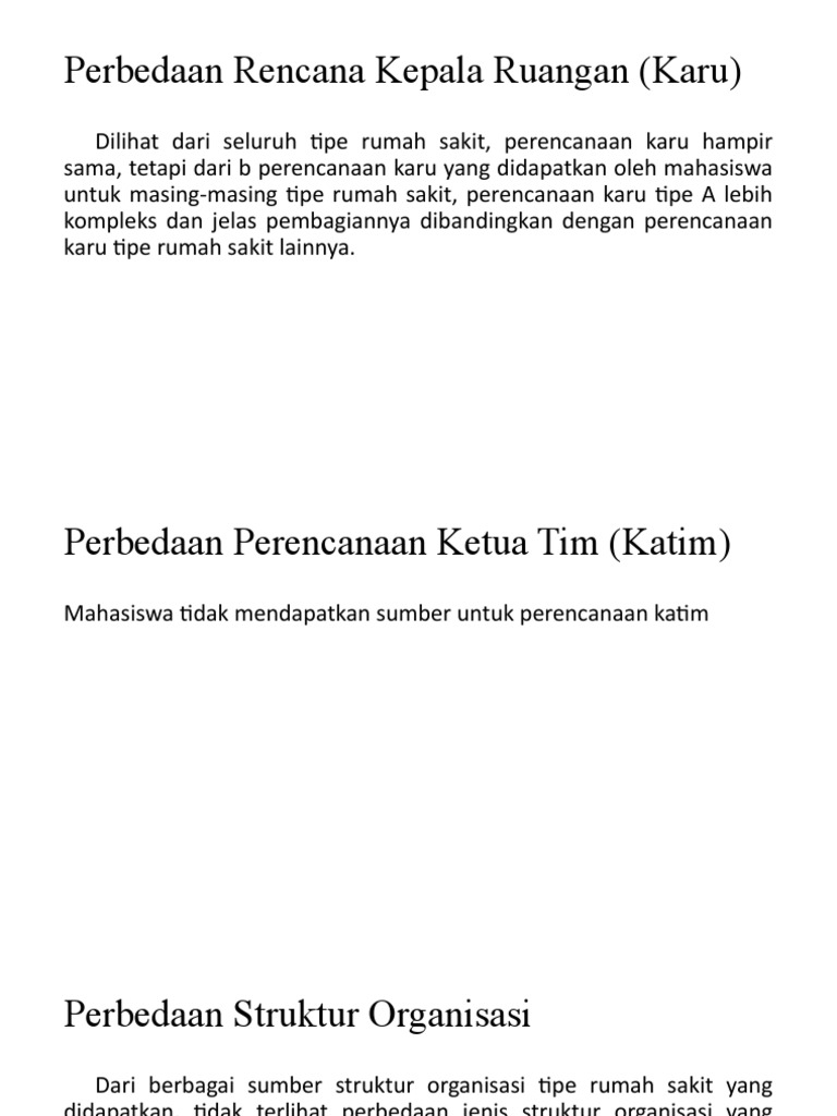 Perbedaan Rencana Kepala Ruangan (Karu) | PDF