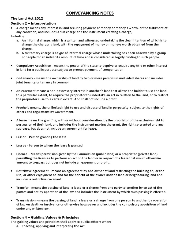Conveyancing Notes: The Land Act 2012 Section 2 - Interpretation | PDF ...