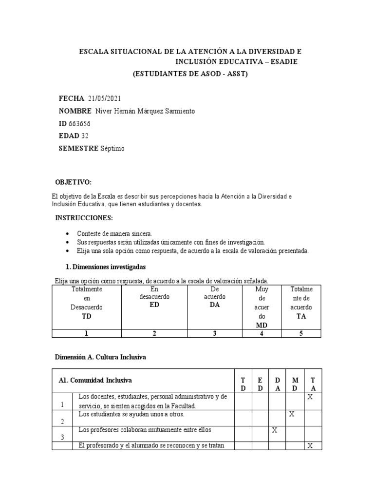 Escala ESADIE: Inclusión Educativa | PDF | Maestros | Inclusión (Educación)