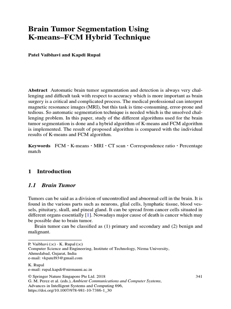 Brain Tumor Segmentation Using K-means-FCM Hybrid Technique: Patel ...